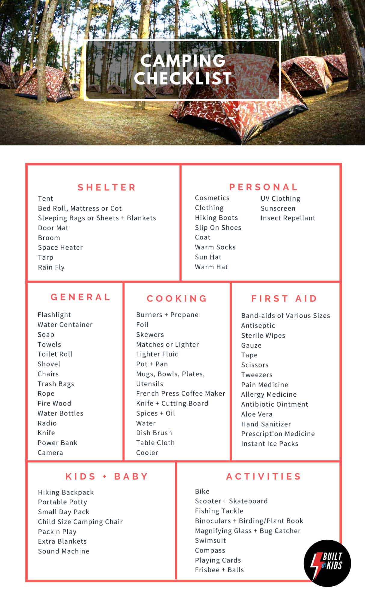 Camping Checklist | Built by Kids - Empowering Kids to Build a Better ...